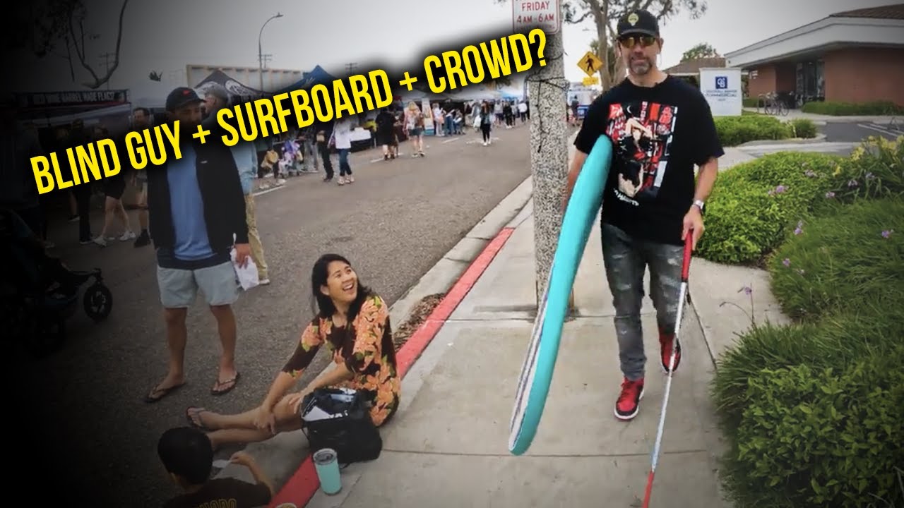 Blind guy goes crowd surfing