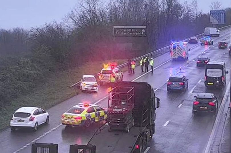 M4 closed after two crashes as four-vehicles collide and one person cut ...