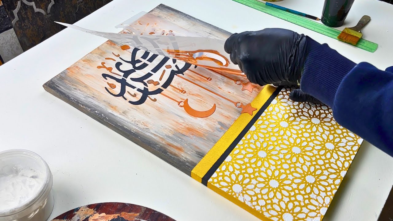 DIY textured Ramadan art: Islamic calligraphy mixed media canvas tutorial