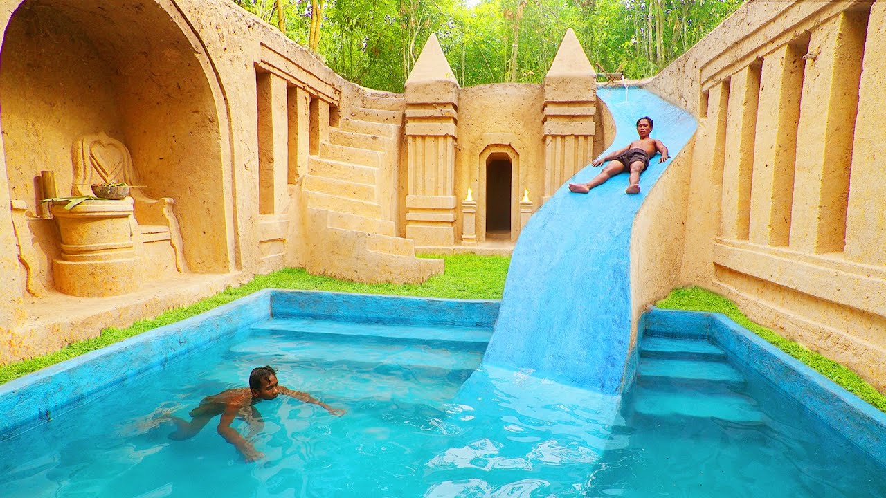 Building an incredible underground house & pool with primitive tools ...