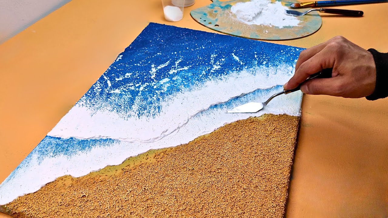 Abstract sea waves painting: Acrylic paint + sugar - Mixed media art 🌊