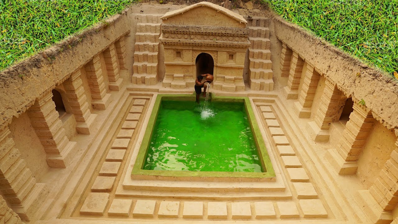 Primitive underground dream home: Amazing jungle pool & carved mud house