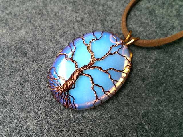 Pendant "Tree of Life" with big opalite no holes - wire wrapping stones 206