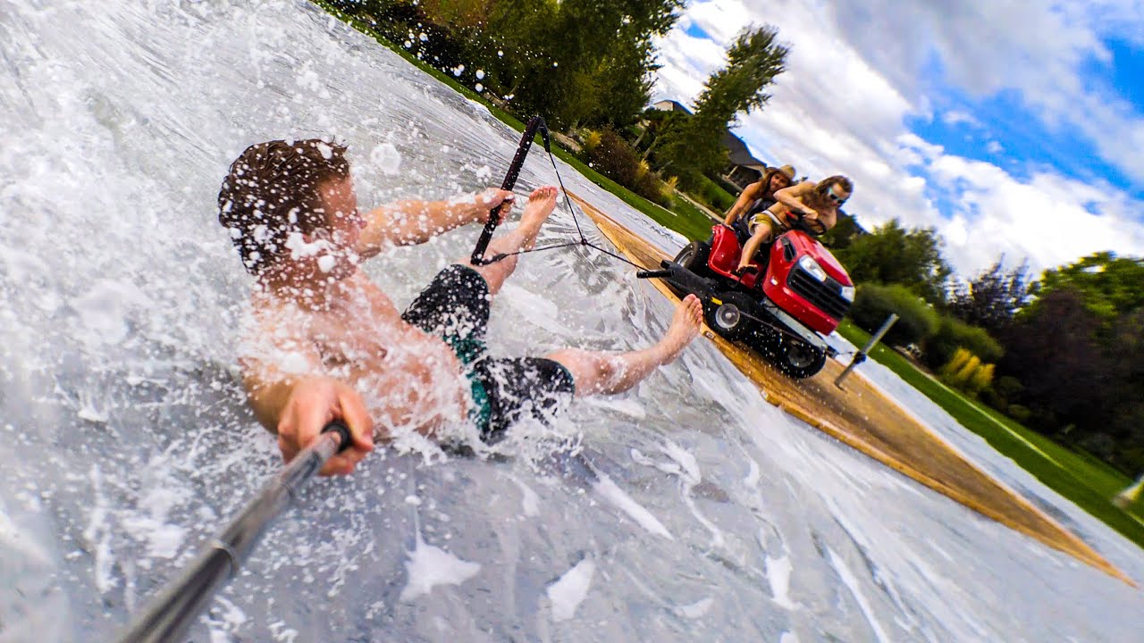 Slip N Slide mit dem Rasenmäher filmen