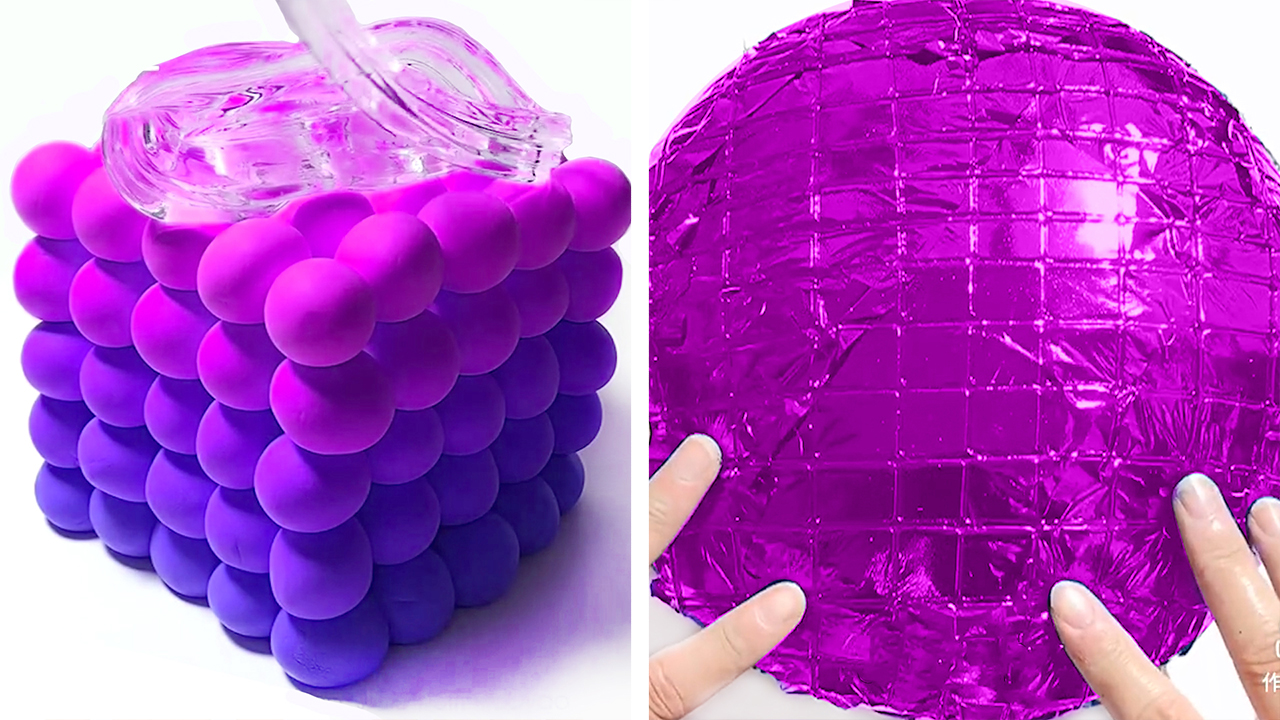 ASMR slime cúbico y slime morado brillante