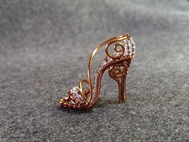 Copper mini shoe pendant - Cinderella shoe - wire wrap jewelry design 5