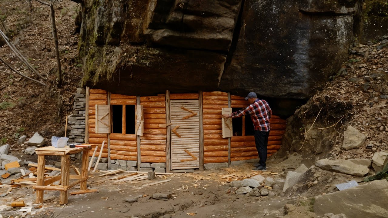 Building a bunker under the big rock. Hidden shelter