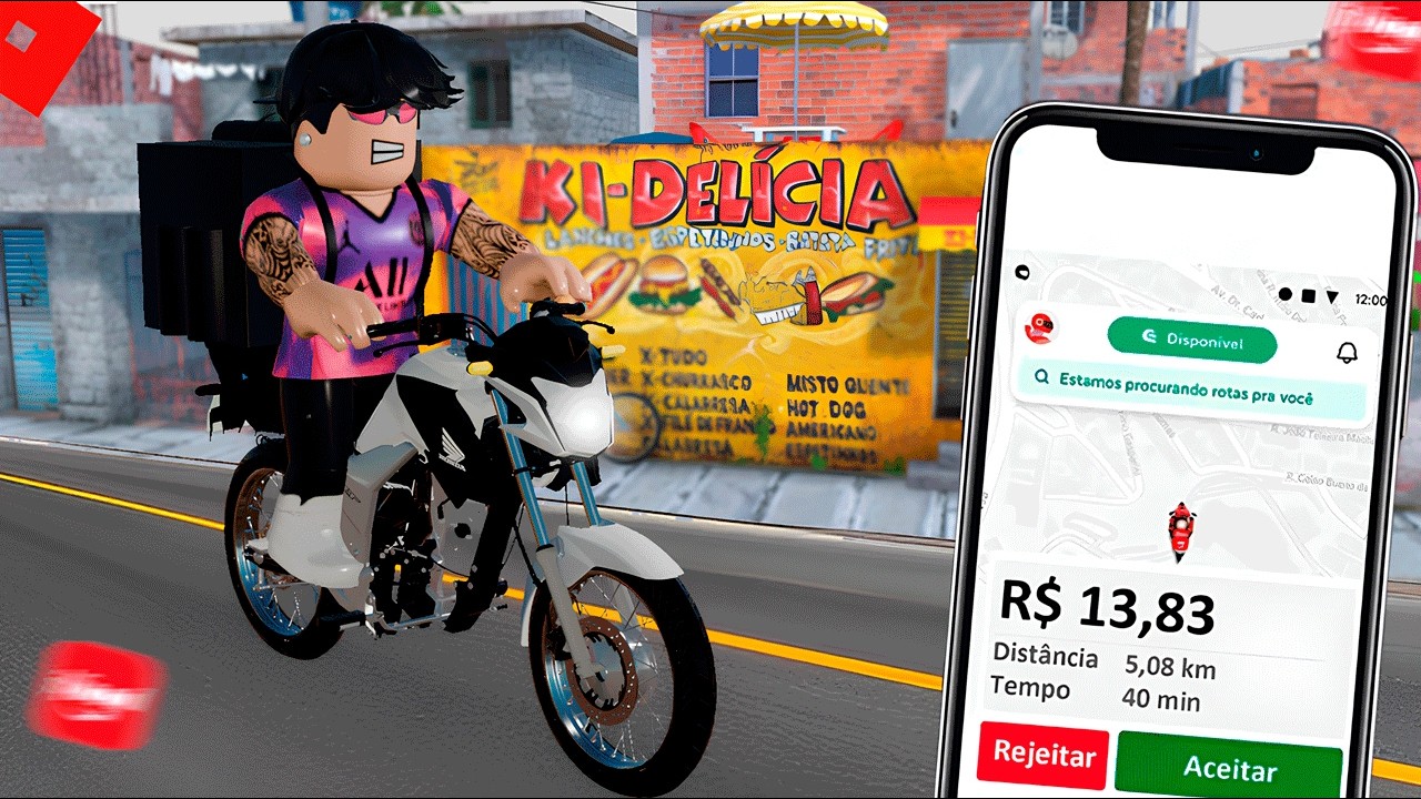 1 dia sendo entregador no ROBLOX RP!🍔💰