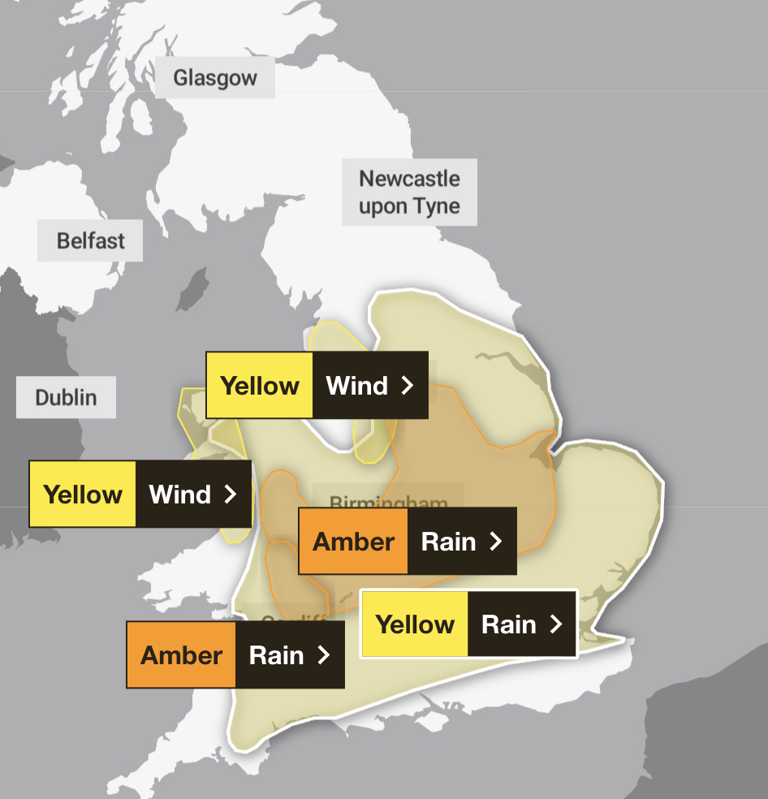 Storm Claudia maps show amber weather warnings as heavy rain hits UK
