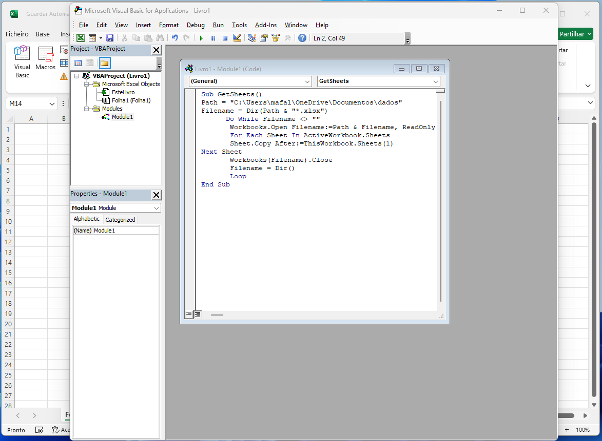 Misturar ficheiros automaticamente usando uma macro no Excel