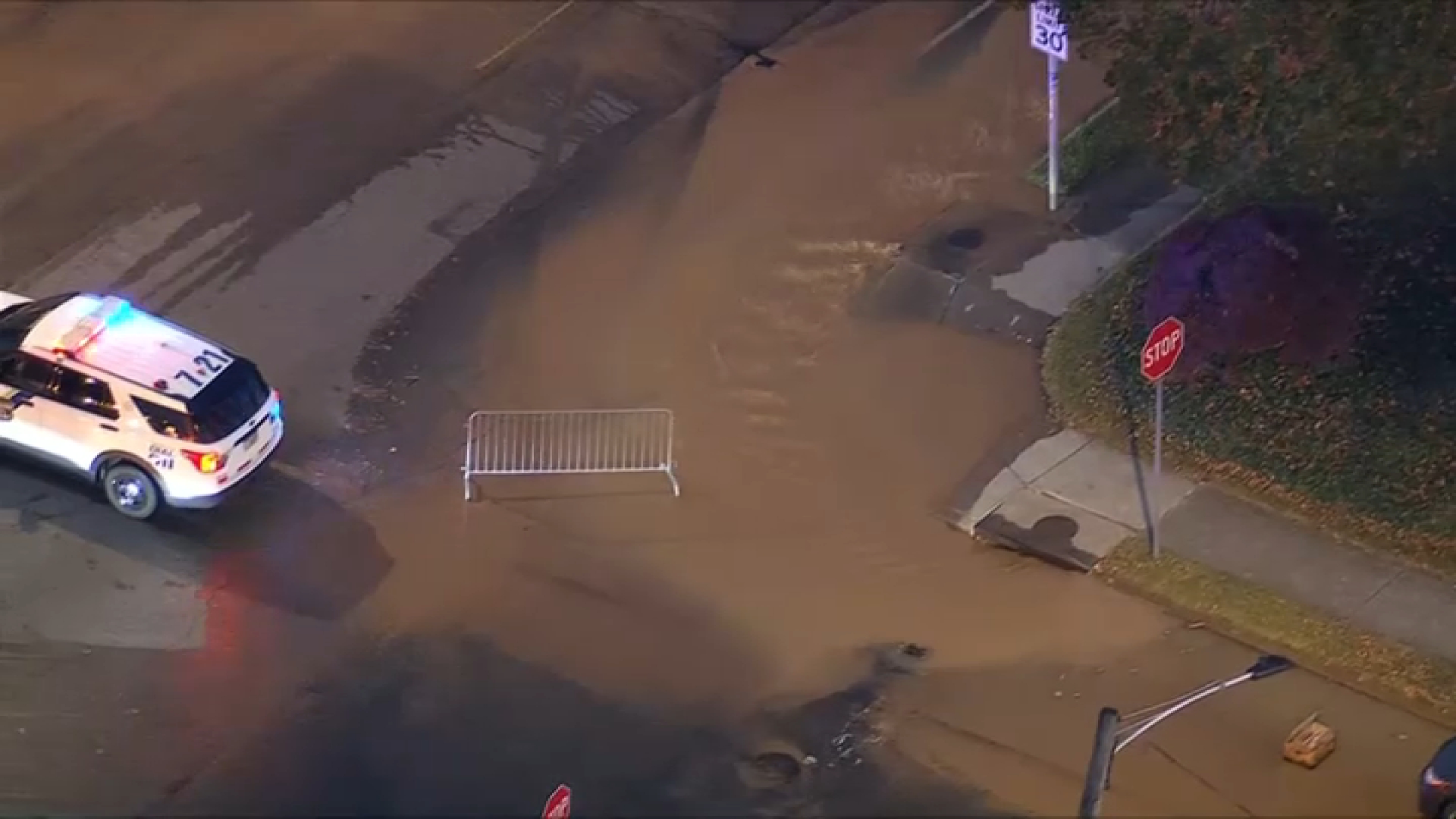Water main break floods street, blocks intersection in Northeast Philly