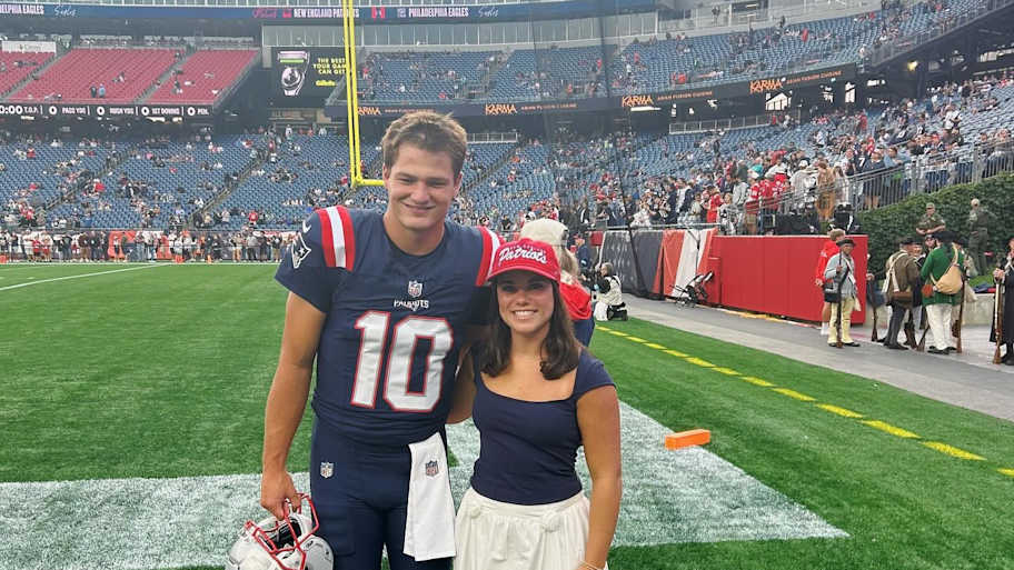 Drake Maye’s wife Ann turns heads in wild sparkly pants for Patriots ...