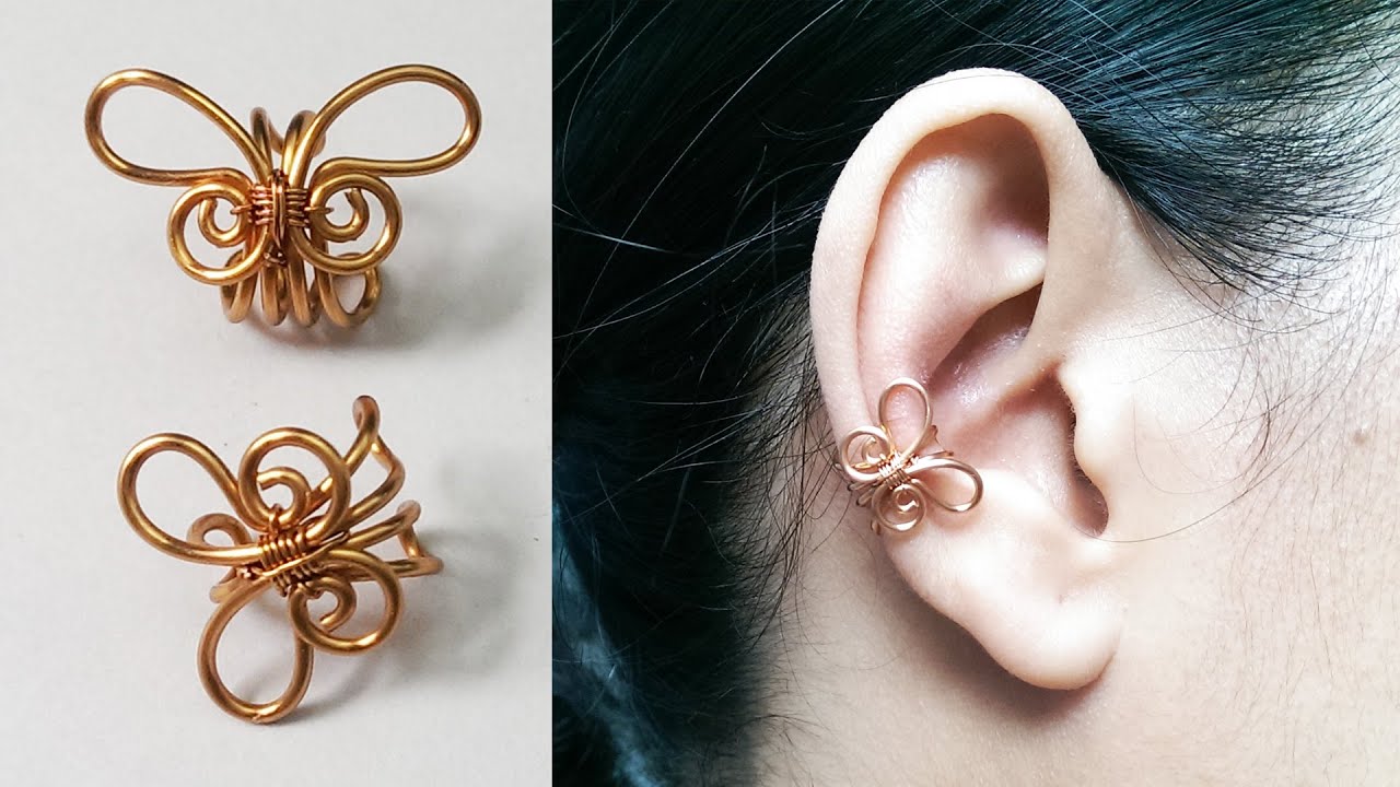 Simple butterfly ear cuff - handcrafted copper jewelry 348