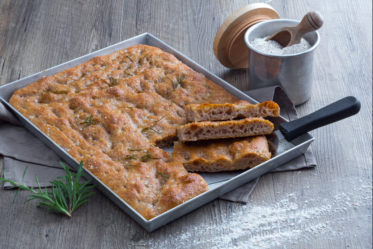 Whole wheat focaccia with sourdough