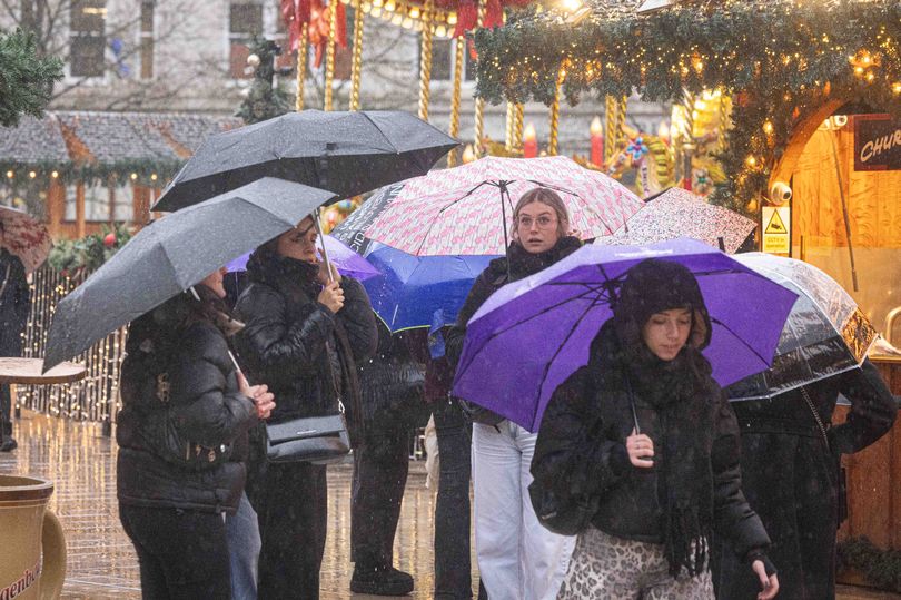 Birmingham Christmas Market fans brave Storm Claudia as rain lashes down