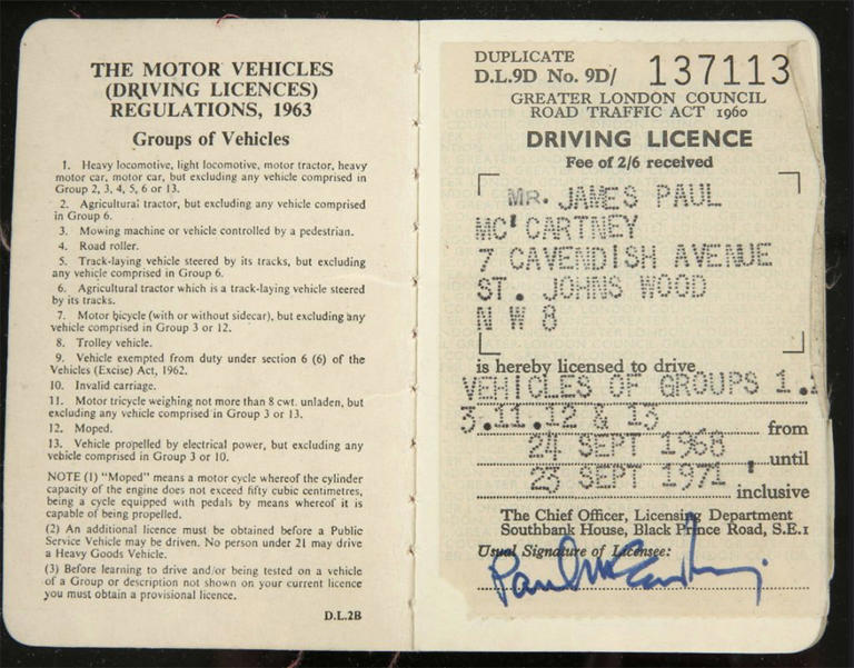 Someone bought Paul McCartney’s driver’s license for over $20,000