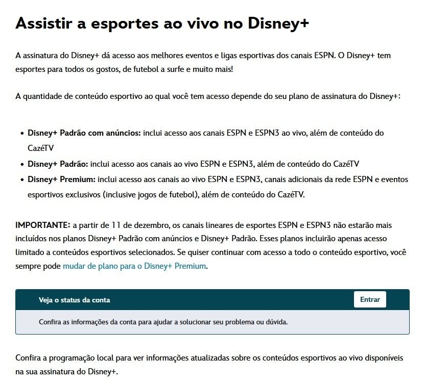 Sem alarde, Disney+ faz mudança polêmica em planos com ESPN