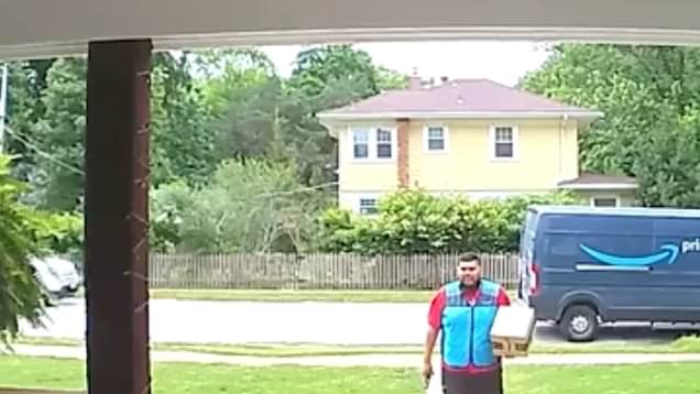 Nervous Amazon driver overcomes his fear of dog on porch