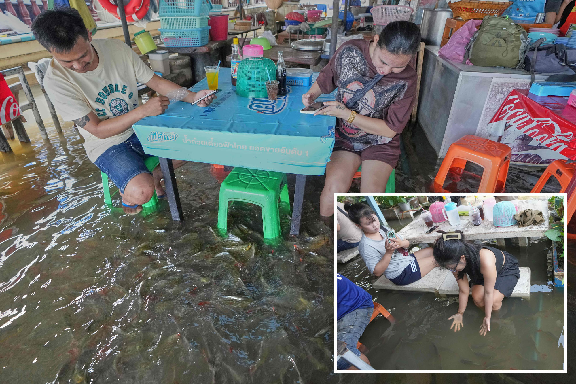 Flooded restaurant in Thailand brings delight with swimming fish among ...