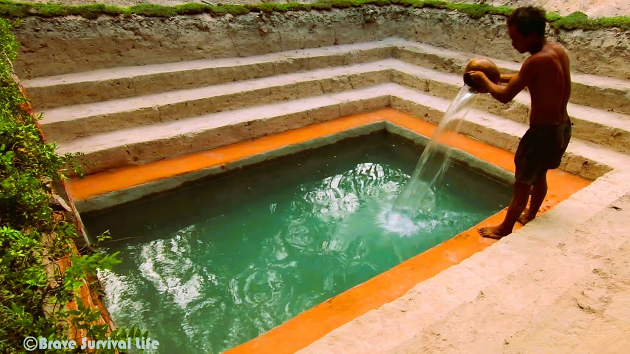 Building an incredible underground pool by hand | Primitive bushcraft ...