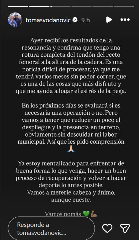 “Les pido comprensión”: Tomás Vodanovic dio a conocer problema de salud ...