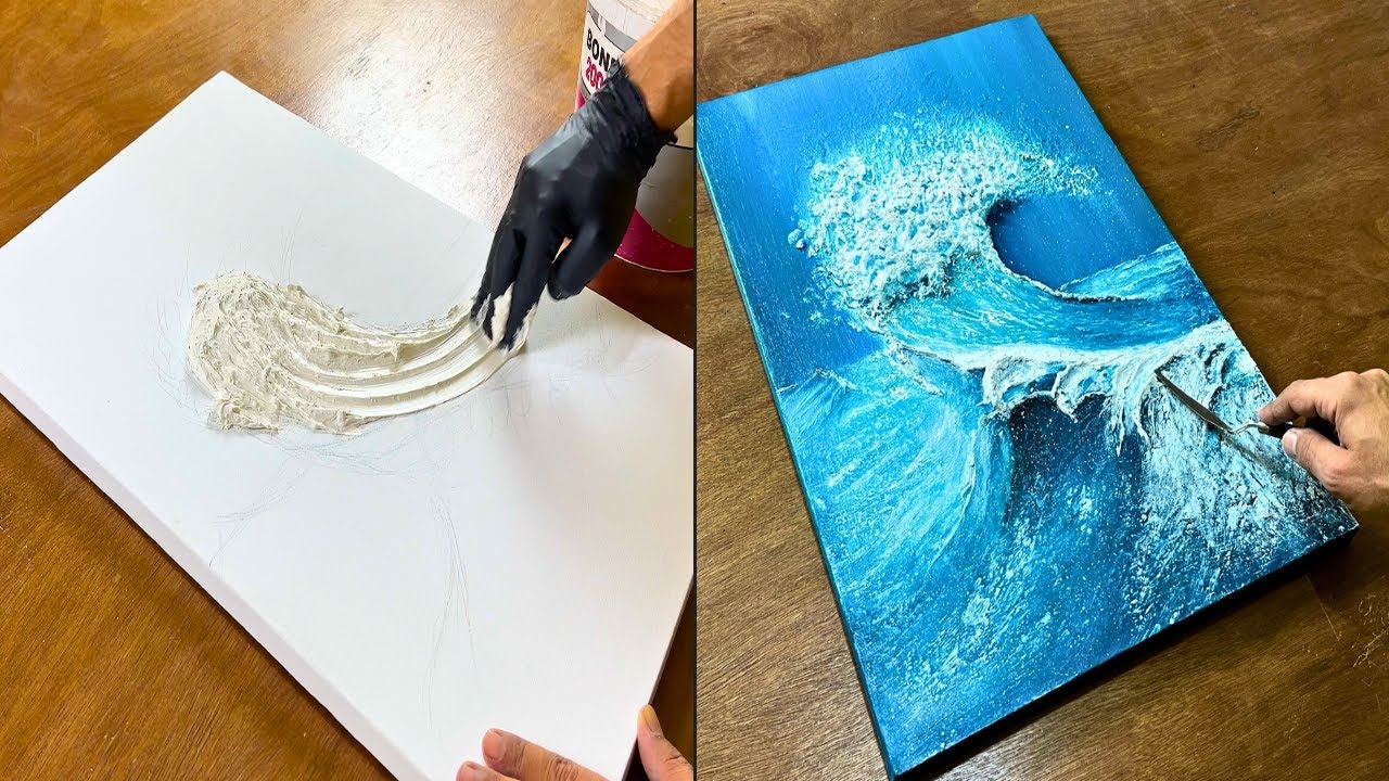 Textured wave painting tutorial: 3D ocean art with modeling paste ...