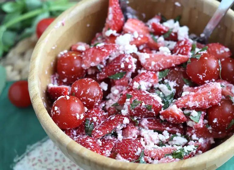 Strawberry, tomato, feta, and basil salad