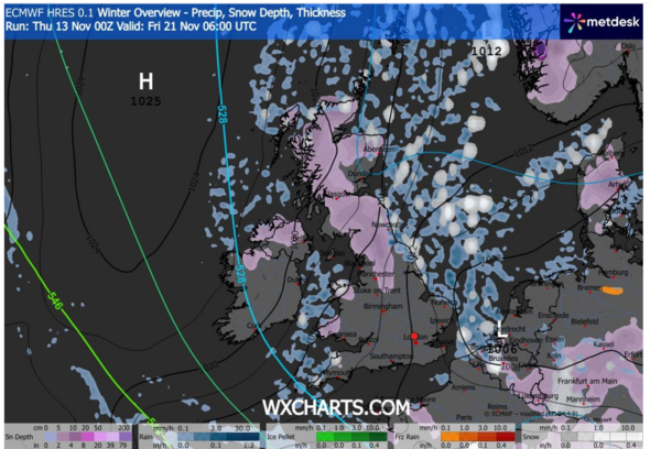 UK weather maps show 521-mile snow bomb in days - but these counties ...