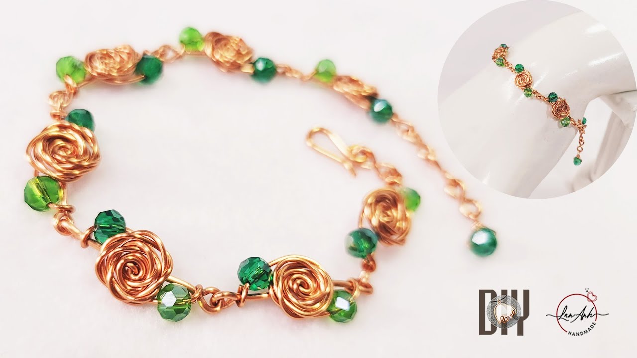 Making simple bracelets for beginner | rose chain link with beads 1034