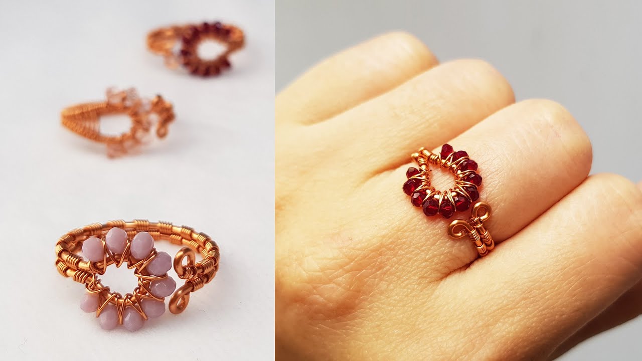 Crystal flower ring - How to make jewelry from copper wire 532