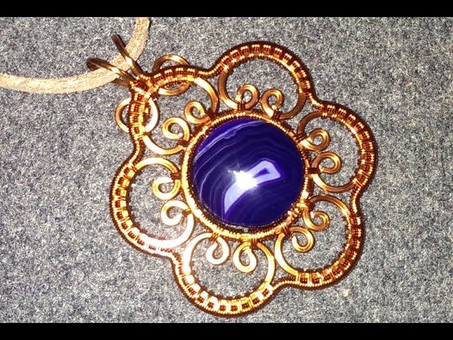 Apricot flower copper wire pendant - designer handmade jewelry 79