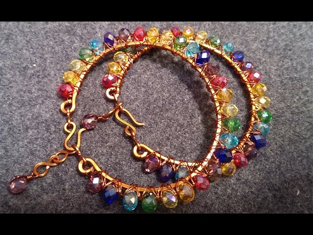 How to make wire bracelet with colour rainbow stone 85