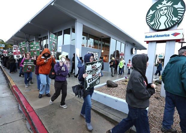 Santa Cruz Starbucks workers strike on Red Cup Day