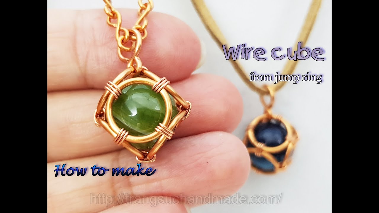 Cube from jump ring - Wire cage pendant for big sphere stone without ...