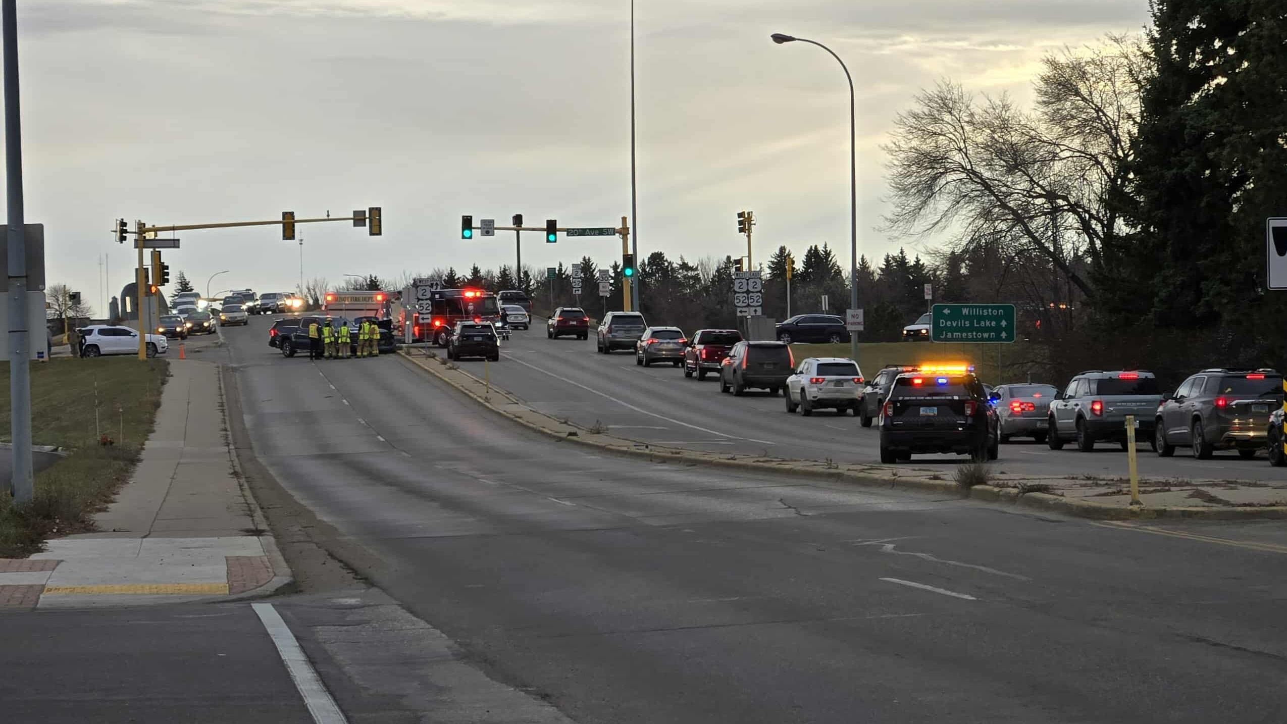 Two injured in SW Minot crash that created traffic bottleneck