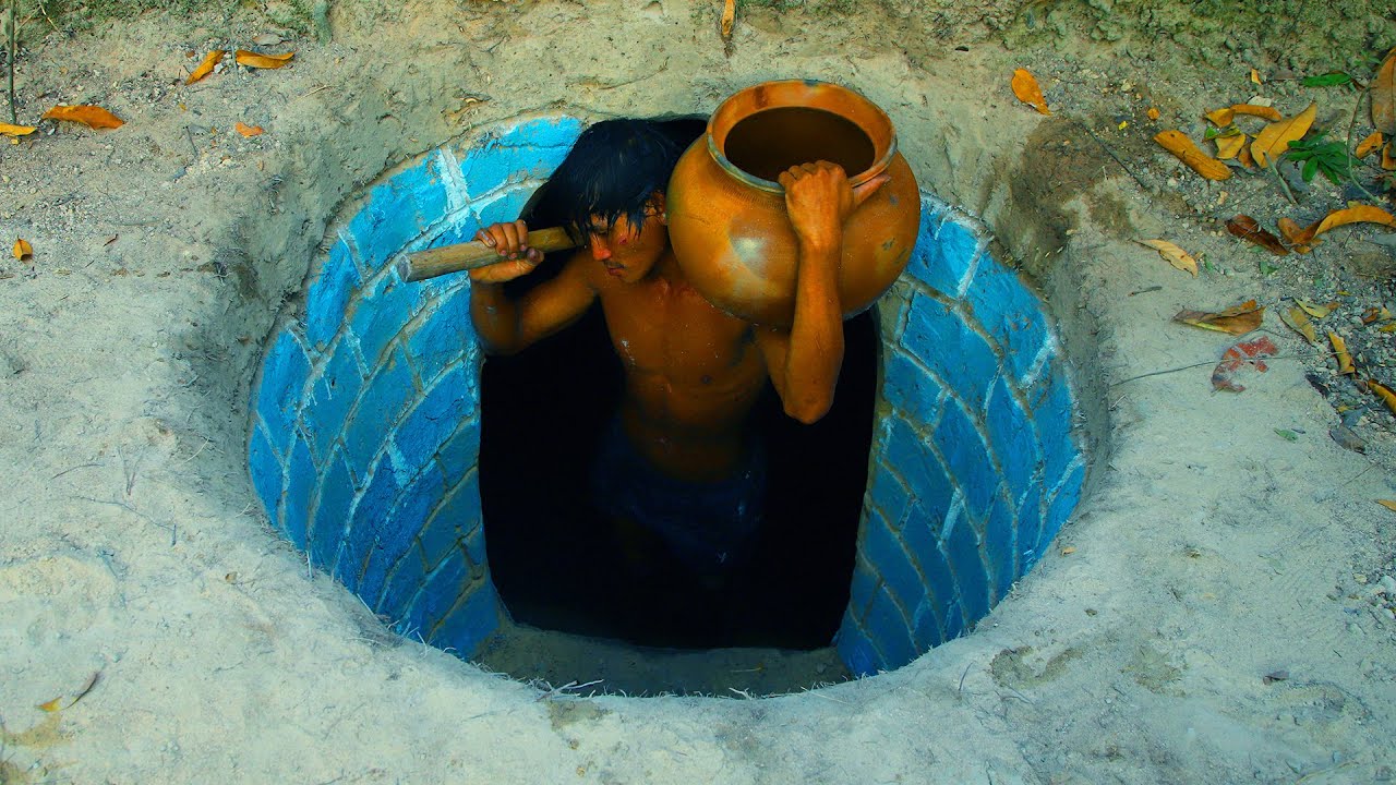 Building a secret underground pool by hand | Primitive DIY earth chamber
