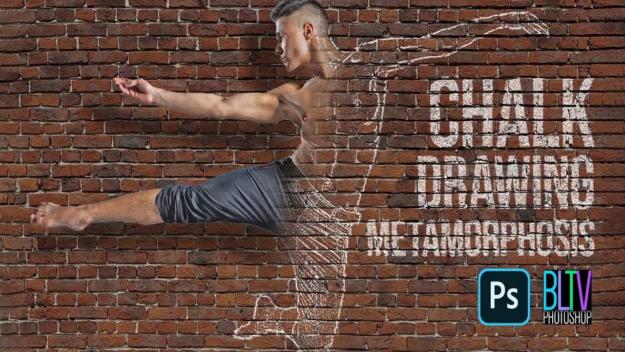 How to Emerge a Brick Wall CHALK Drawing from a PHOTO in Photoshop