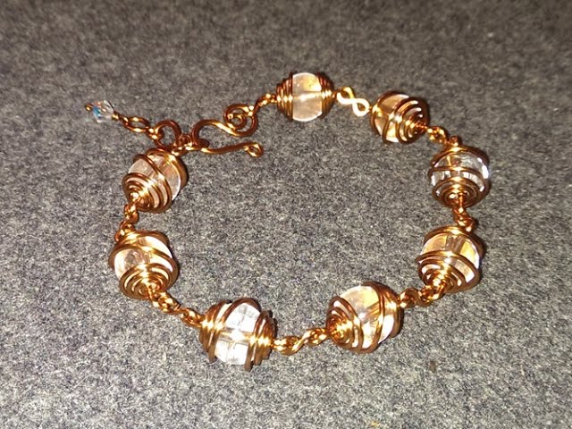 Simple copper bracelet with spherical stones - DIY wire jewelry 50