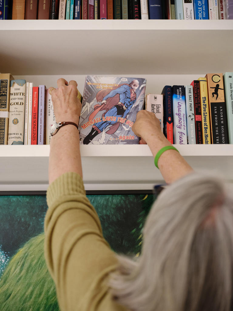 Louise Penny gives us a tour of her book collection. Her dogs come, too.