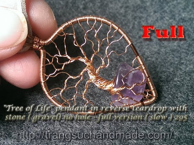 Tree of life pendant in reverse teardrop with stone (gravel) no hole ...