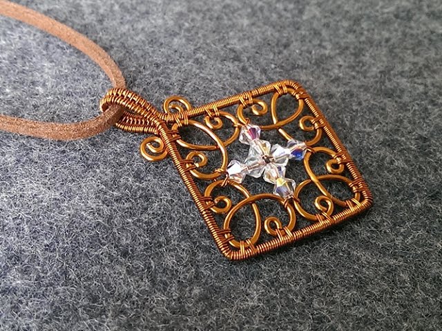 how to wrapping square pendant - handcrafted copper jewelry 223