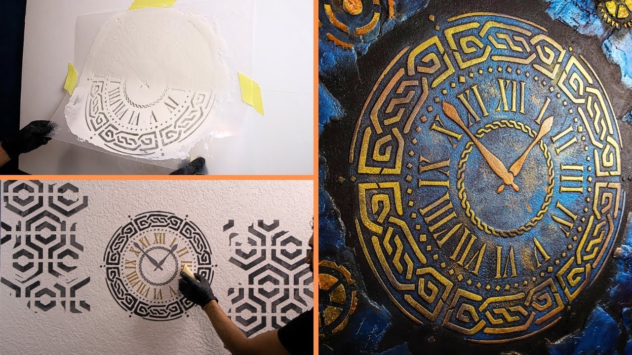 DIY textured wall art: Roman plaster clock & stencil techniques