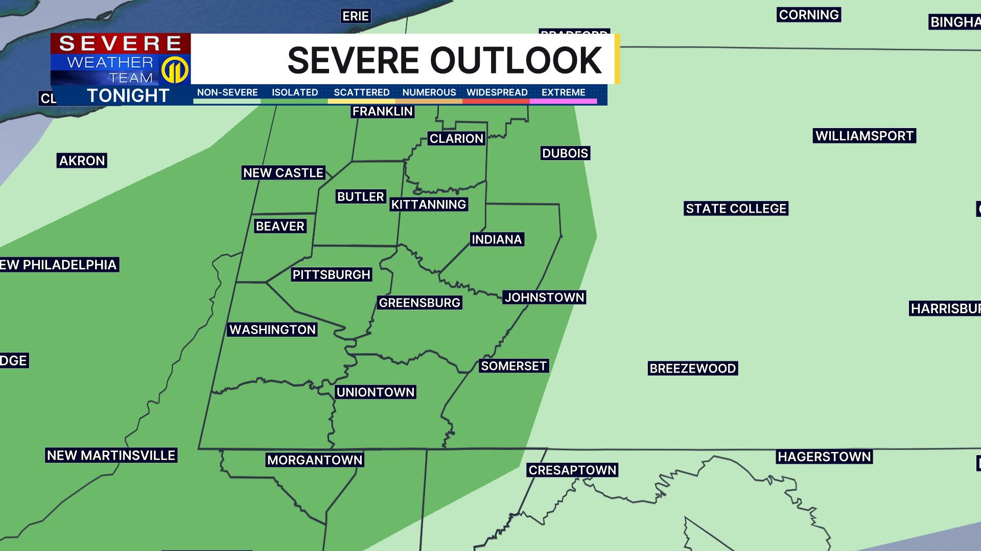 Mostly dry day, but gusty storms are possible in the evening