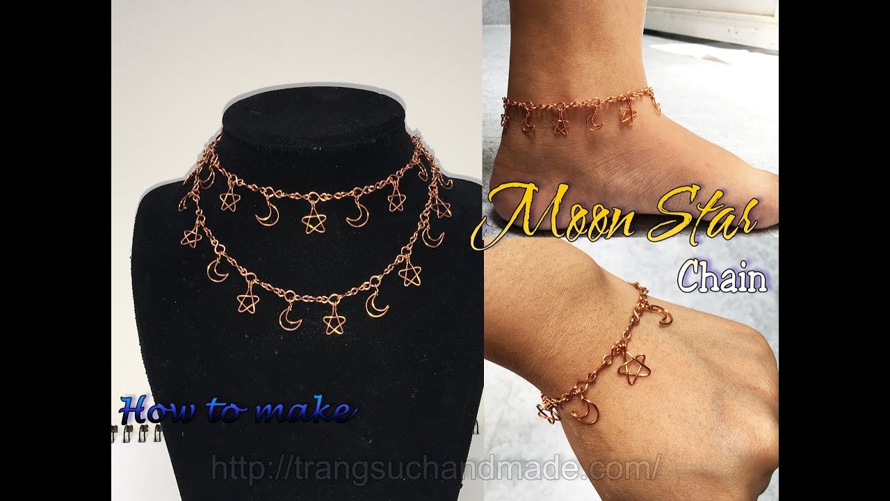 Moon and star chain used as bracelet, anklet or necklace - Night sky jewelry set 409
