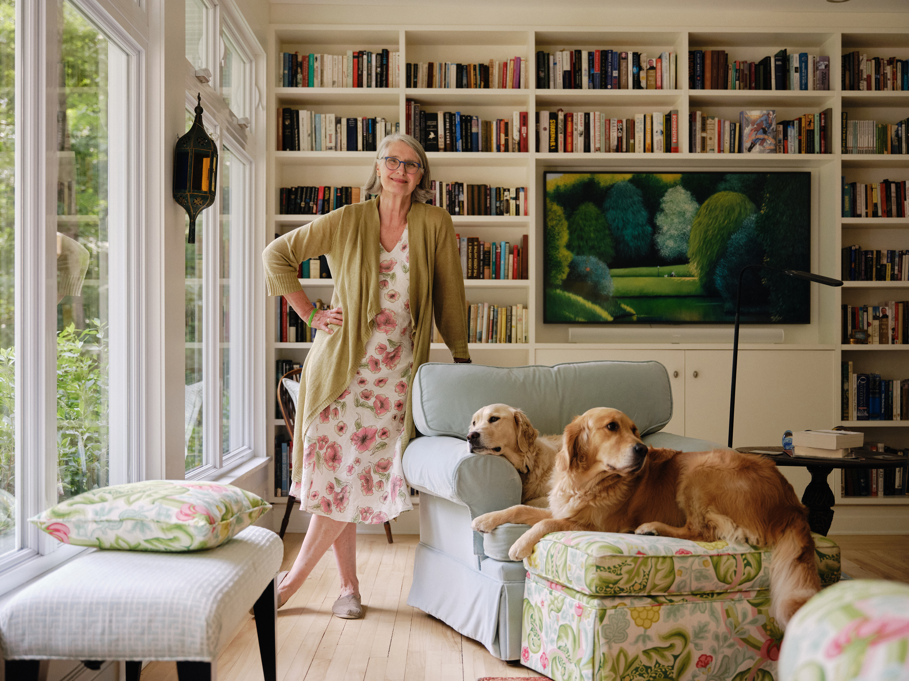 Louise Penny gives us a tour of her book collection. Her dogs come, too.