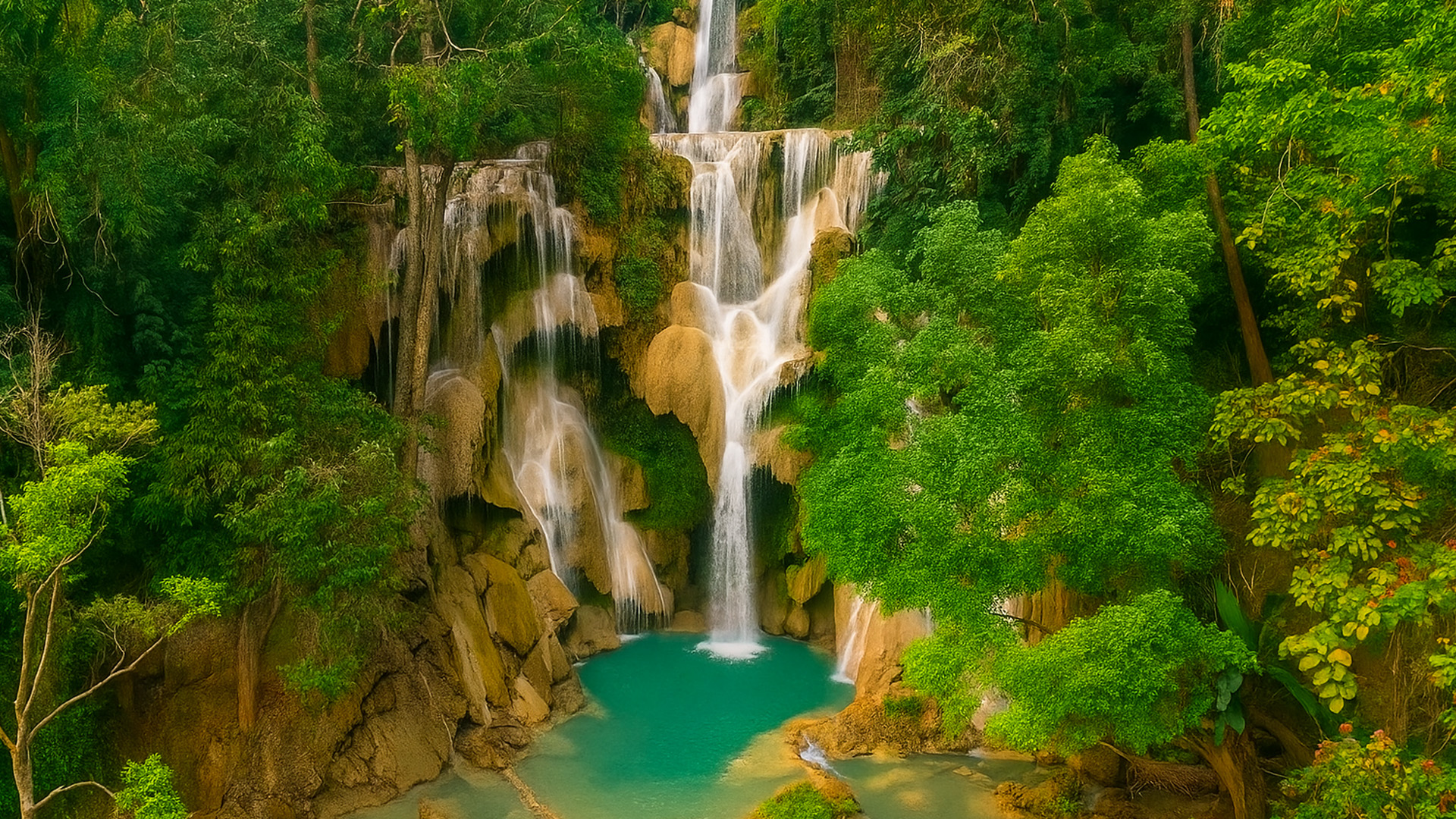Stepped Waterfalls in a Hidden Jungle