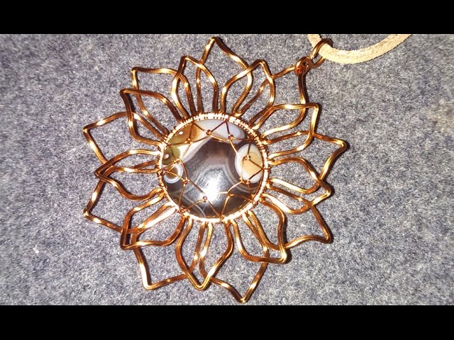 Copper sunflowers pendants - wire wrap jewelry design 114