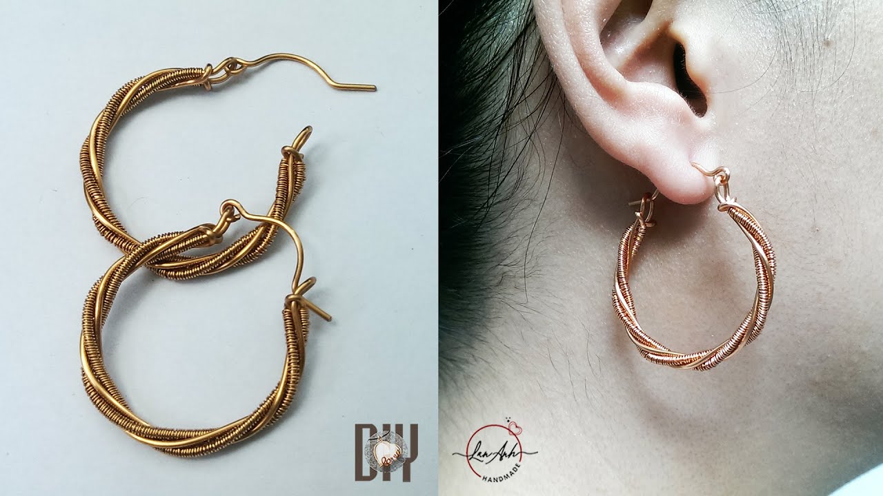 Twisted earring from copper wire - handmade jewelry design 344