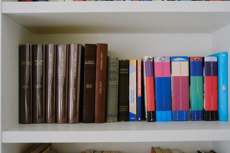 Louise Penny gives us a tour of her book collection. Her dogs come, too.