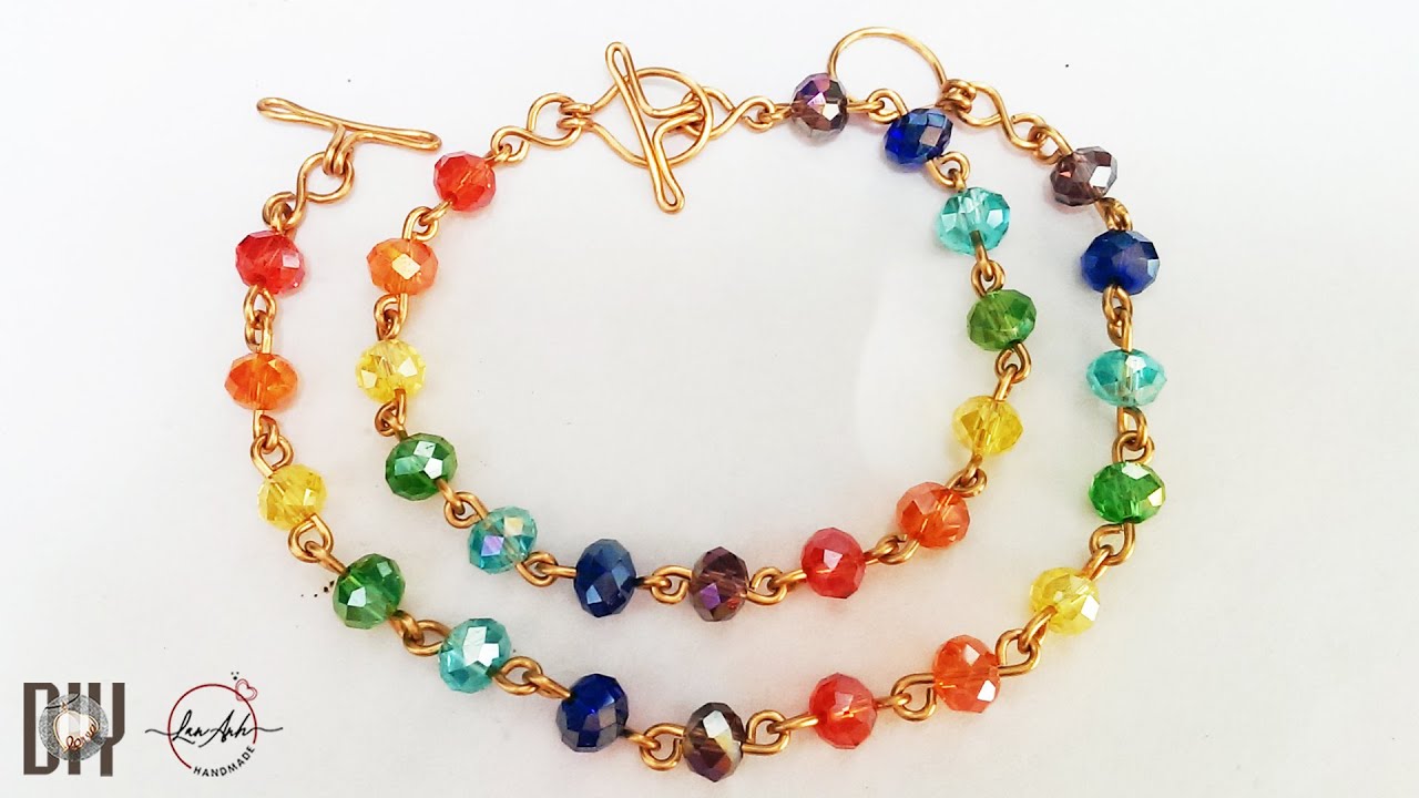Simple bracelet with crystal beads colours of the rainbow 378